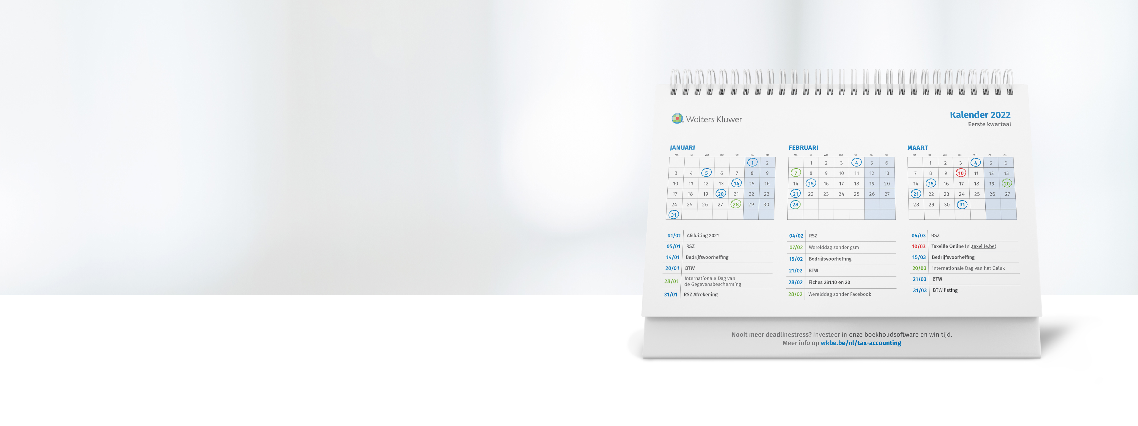 Fiscale kalender 2022, mis geen enkele deadline meer | Wolters Kluwer